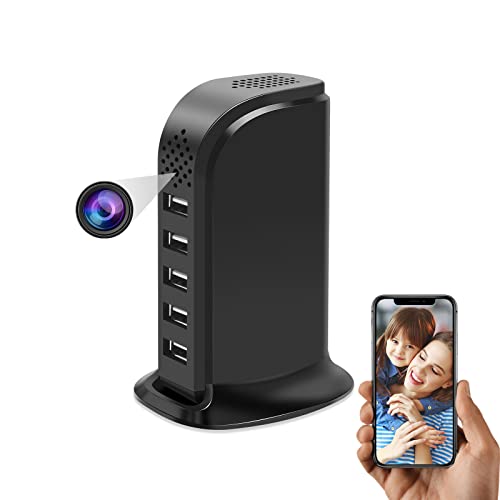 CAMXSW WiFi USB Spy Hidden Charger Camera 5-Port USB Hub Covert Nanny Cam 1080P HD Wireless Spy Camera for Home Surveillance with Motion Detection iOS & Android APP Remote Control