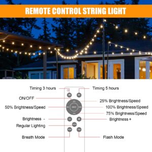 doopo 50FT Outdoor String Lights with Remote Control, USB Powered Patio Lights with 25 G40 Shatterproof LED Bulbs(1 Spare), Hanging String Light Connectable for Outside Backyard, Porch, Bistro