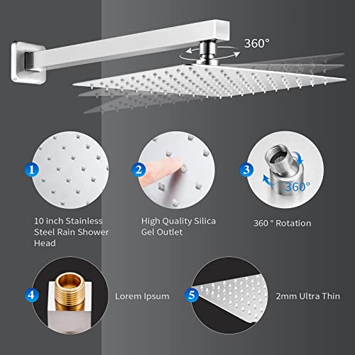 Shower Faucet Set，Rain Shower System with 10 Inch Shower Head and Handheld Wall Mounted，High Pressure Rainfall Shower Faucet Fixture Combo Set，Shower Faucet Set with Valve and trim, Brushed Nickel