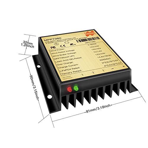 Mars Rock 0~800W 30A Mini Wind Charge Discharge MPPT Controller IP68 Waterproof Regular Auto Match Wind Output DC AC 12/24v Voltage Wind Power System Lithium Lead-Acid Gel Battery