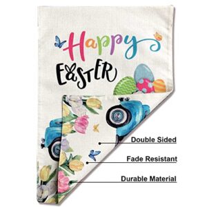 Happy Easter Bunny on The Truck Flag Vertical Double Sided Garden Flag, Indoor and Outdoor Decoration Flag, Bunny Tail and Eggs on The Bright Truck, Welcome Yard Flags for Party Home Decor