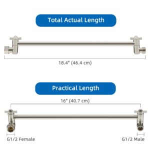 16 Inch Solid Brass Adjustable Shower Head Extension Arm, Extra Long Shower Extension Arm with Lock Joints, Flexible Height & Angle Shower Arm Extender Universal Connection, Brushed Nickel