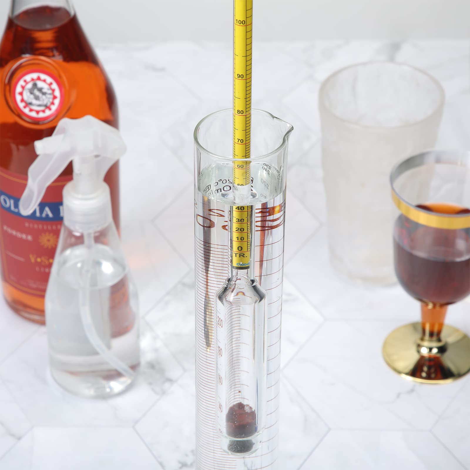 Hydrometer Alcohol Meter Test Kit Hydrometer Alcohol 0-200 Proof Digital Hydrometer Alcohol with 1 Glass Cylinder, 1 Brush and 2 Airlock for Proofing Distilled, Alcohol Content Tester