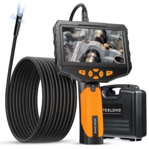 triple lens endoscope camera, teslong industrial borescope inspection camera with light, 16.5ft flexible automotive scope camera snake probe, home waterproof fiber optic bore cam for sewer(5" ips lcd)