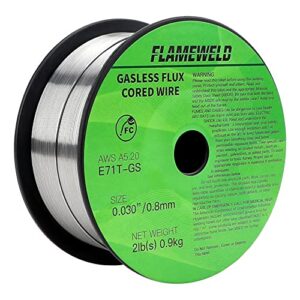 flameweld mig welding wire - e71tgs .030 inch (0.8 mm) flux core gasless mig wire, mild carbon steel mig welding, 2lbs spool