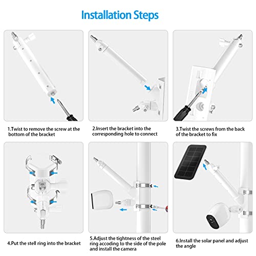 2-in-1 Pole Mounting Bracket for Arlo Solar Panel/Arlo Pro 3/Arlo Ultra1&2/Arlo Essential/Arlo Pro 4 /eufyCam Outdoor Mount Accessories for Arlo pro 4 and Arlo Solar Panel (White)