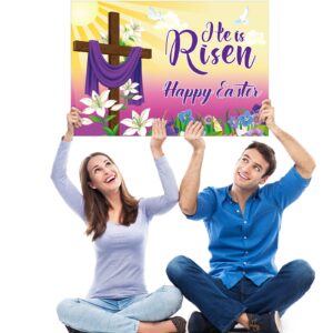 Easter Yard Sign Outdoor Decoration Happy Easter He is Risen Yard Sign Easter Lawn Signs Christian Holiday Party Yard Sign Easter Lawn Stake for Garden Yard Party Decorations Props (Bright Style)