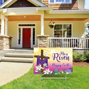 Easter Yard Sign Outdoor Decoration Happy Easter He is Risen Yard Sign Easter Lawn Signs Christian Holiday Party Yard Sign Easter Lawn Stake for Garden Yard Party Decorations Props (Bright Style)