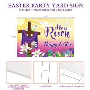 Easter Yard Sign Outdoor Decoration Happy Easter He is Risen Yard Sign Easter Lawn Signs Christian Holiday Party Yard Sign Easter Lawn Stake for Garden Yard Party Decorations Props (Bright Style)