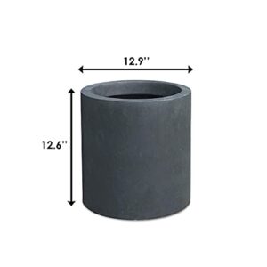 12.9" W Round Charcoal Concrete/Fiberglass Indoor Outdoor Elegant Planter