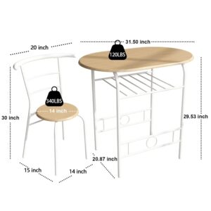 Bonzy Home 3 Piece Dining Table Set for 2, Bistro Table and Chairs for Kitchen, Outdoor and Indoor Pub, Bar Set, Balcony Furniture, Compact Space and Steel Frame, Built-in Wine Rack, Patio Decor