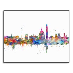 washington dc skyline watercolor art print wall decor washington city building skyline wall artwork living room decor love washington gift no frame (8x10 inch)