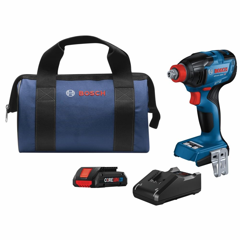 BOSCH GDX18V-1860CB15 18V Connected-Ready Two-In-One 1/4 In. and 1/2 In. Bit/Socket Impact Driver/Wrench Kit with (1) CORE18V 4 Ah Advanced Power Battery