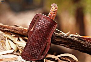 leather knife sheath, slanted pancake sheath, tooled leather sheath, belt sheath, beautiful cow boy bull cutter knife leather sheath 100% real leather and exotic cow hide sheath - ohm-103 (ohm-103 pancake)