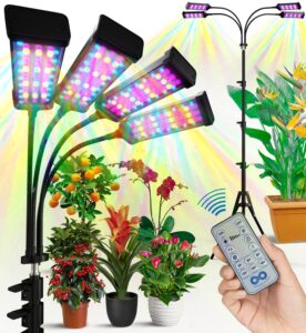 everlasting comfort grow lights for indoor plants full spectrum - led grow light (4 lamps), 3-18 hour timer, adjustable 63" tripod, indoor grow lights for house plants, plant light for seed starting