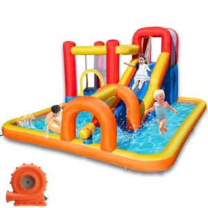 baralir inflatable bounce house with long slide & big play pool, cave & tunnel adventure, endless indoor/outdoor fun of jumping, sliding, climbing, water splashing - surprising gift for kids