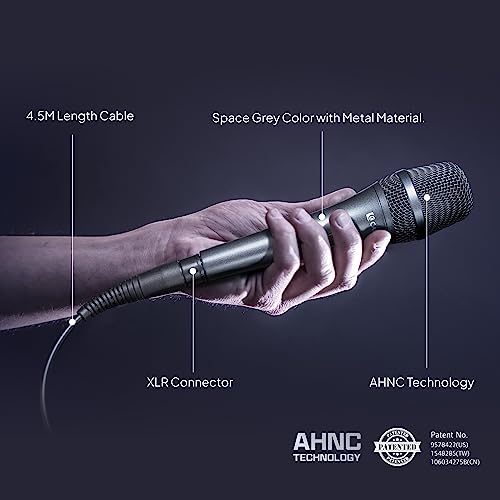 CAROL Dynamic Microphone Professional Vocal Performance with Cardioid Unidirectional Pattern and Advanced AHNC Noise Cancelling Technology, for Stage, Singing, Metal Matiriel with Switch (AC-910S)