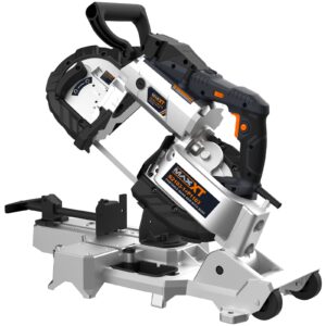 maxxt band saw with lightweight aluminum base 10 amp 5 inch deep cut variable speed handheld automatic multipurpose cut with carrying wheels portable