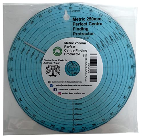 This clearly printed 250mm circle center finder tool, protractor, and circle maker tool and compass for woodworking and wood turning. Find the center of timber or dowel with our center finder ruler.