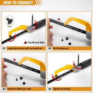 KATA Hacksaw, Compact Hand Operating Hack Saw with 10 Inch Aluminum Frame and 2 Piece Extra Flexible Bi-Metal HSS Blades, Suitable for Wood and Metal (Mini Hacksaw)