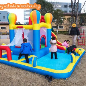 Baralir Inflatable Bounce House with Water Slide and Large Splash Pool, Bouncy Water Park with Surprise Dump Bucket, Water Sprayers, Water Cannon, 2 Pools and Ball Shooting Frame