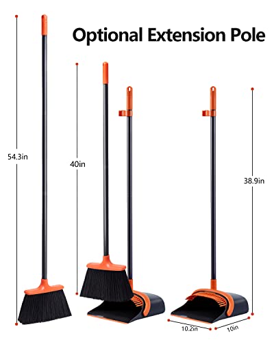 Broom and Dustpan Set for Home,Broom and Dust Pans with Long Handle,Indoor Broom with Dustpan Combo Set,Stand Up Broom and Dustpan,Kitchen Broom Dustpan for Home Room Office Lobby Floor Use(Orange)