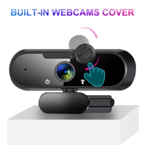 1080P 60FPS Webcam with Microphone, Laptop Computer Camera, Dual Mics, Plug and Play, Webcams Cover & Mini Tripod, 100° Wide Angle Streaming Web Camera for Video Conferencing, Zoom, Facetime, Skype