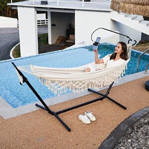 Leize Double Hammock with Stand Portable Hammock Stand Heavy Duty Steel Outdoor Patio Yard Beach Indoor with Carrying Case