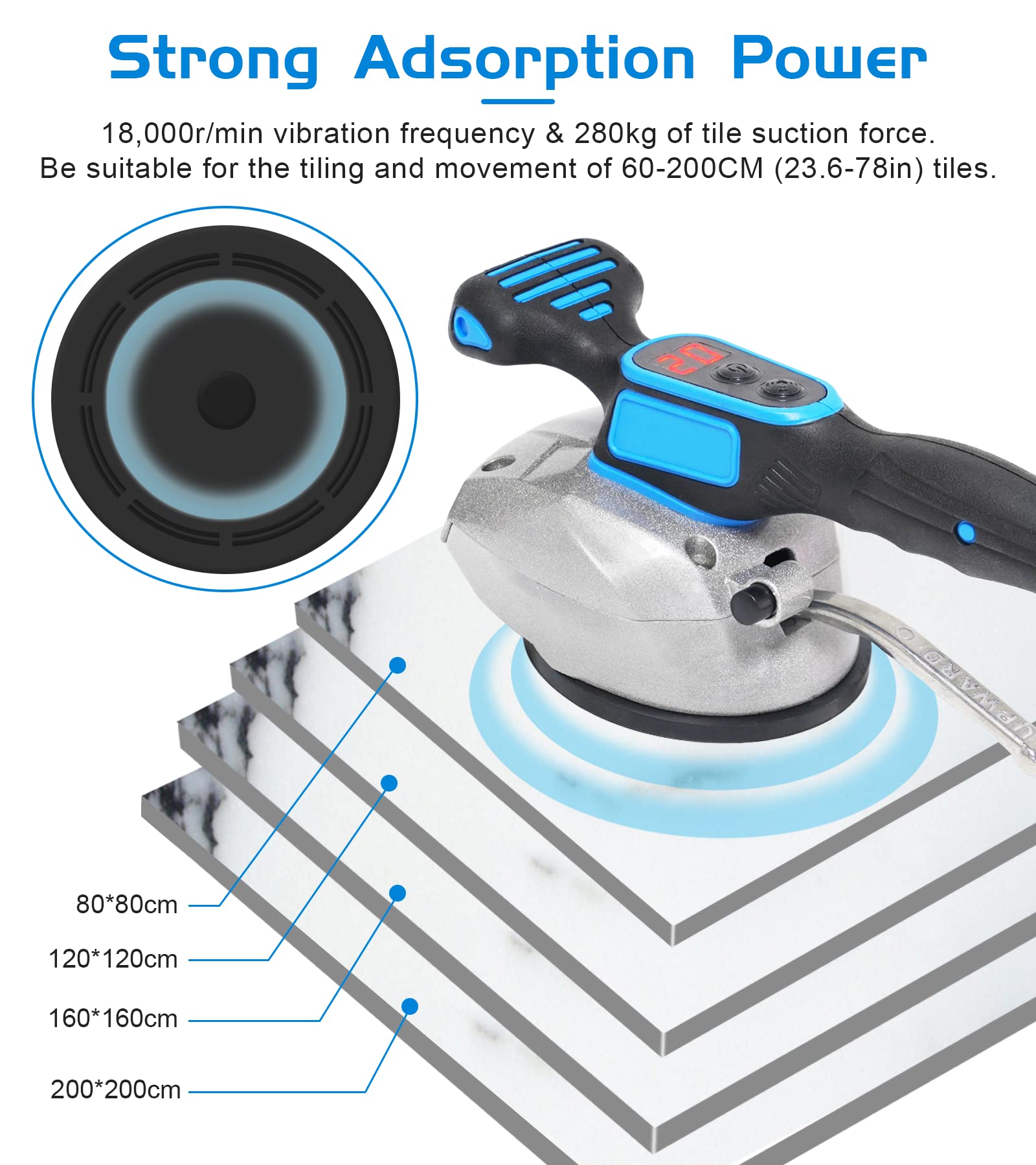 YJINGRUI Tile Vibration Machine, 18000r/min 6 Gears, 21V 12000mA, Hand-held Tile Tiler Tool, Upgrade Digital Display, with 2pcs Li-On Rechargeable Batteries