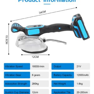 YJINGRUI Tile Vibration Machine, 18000r/min 6 Gears, 21V 12000mA, Hand-held Tile Tiler Tool, Upgrade Digital Display, with 2pcs Li-On Rechargeable Batteries