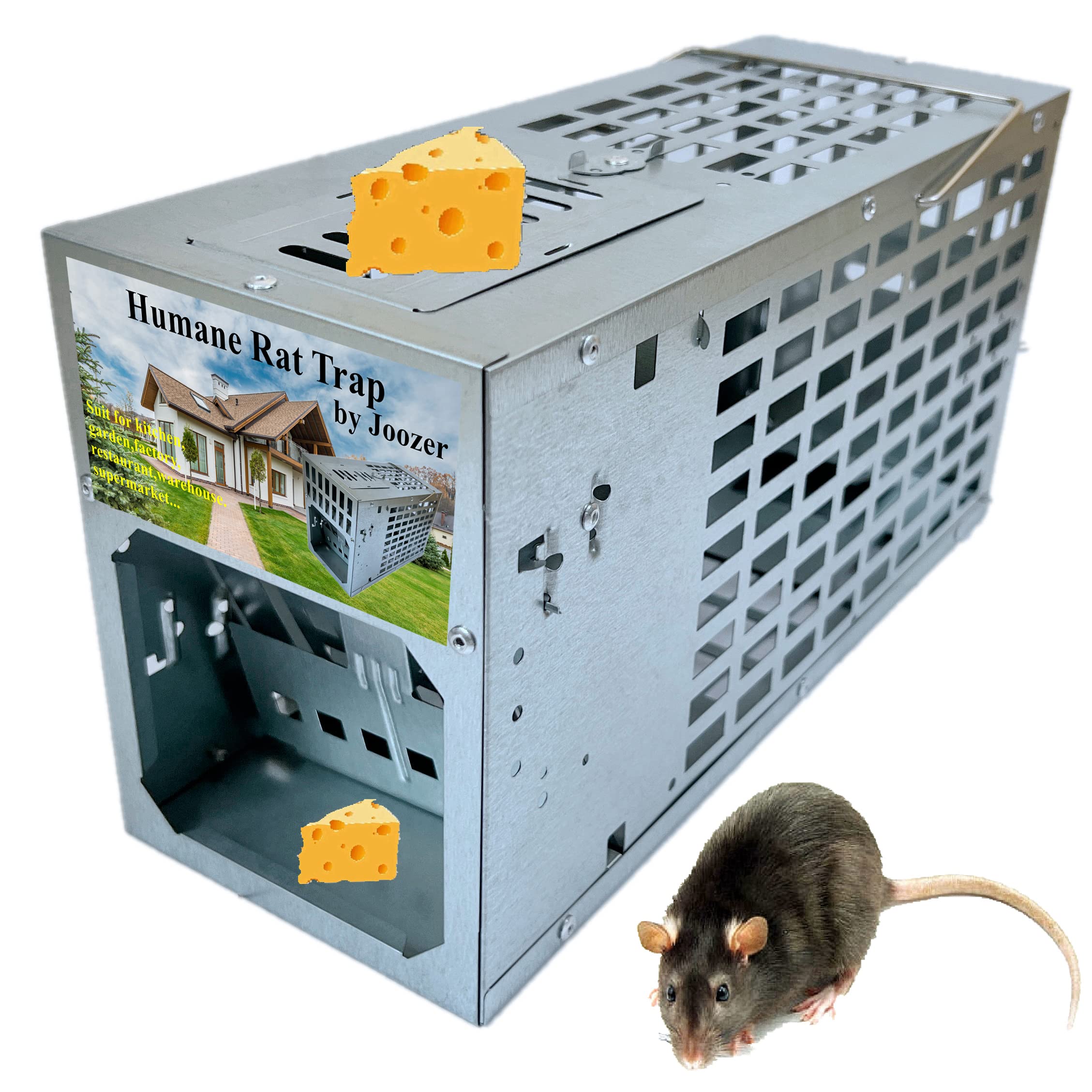 Joozer Humane Rat Trap That Work Live Mouse Trap Indoor Catch and Release Animal Cage Multi Large Bait Outdoor Reusable Chipmunk Mice Voles Rodent(1 Door)