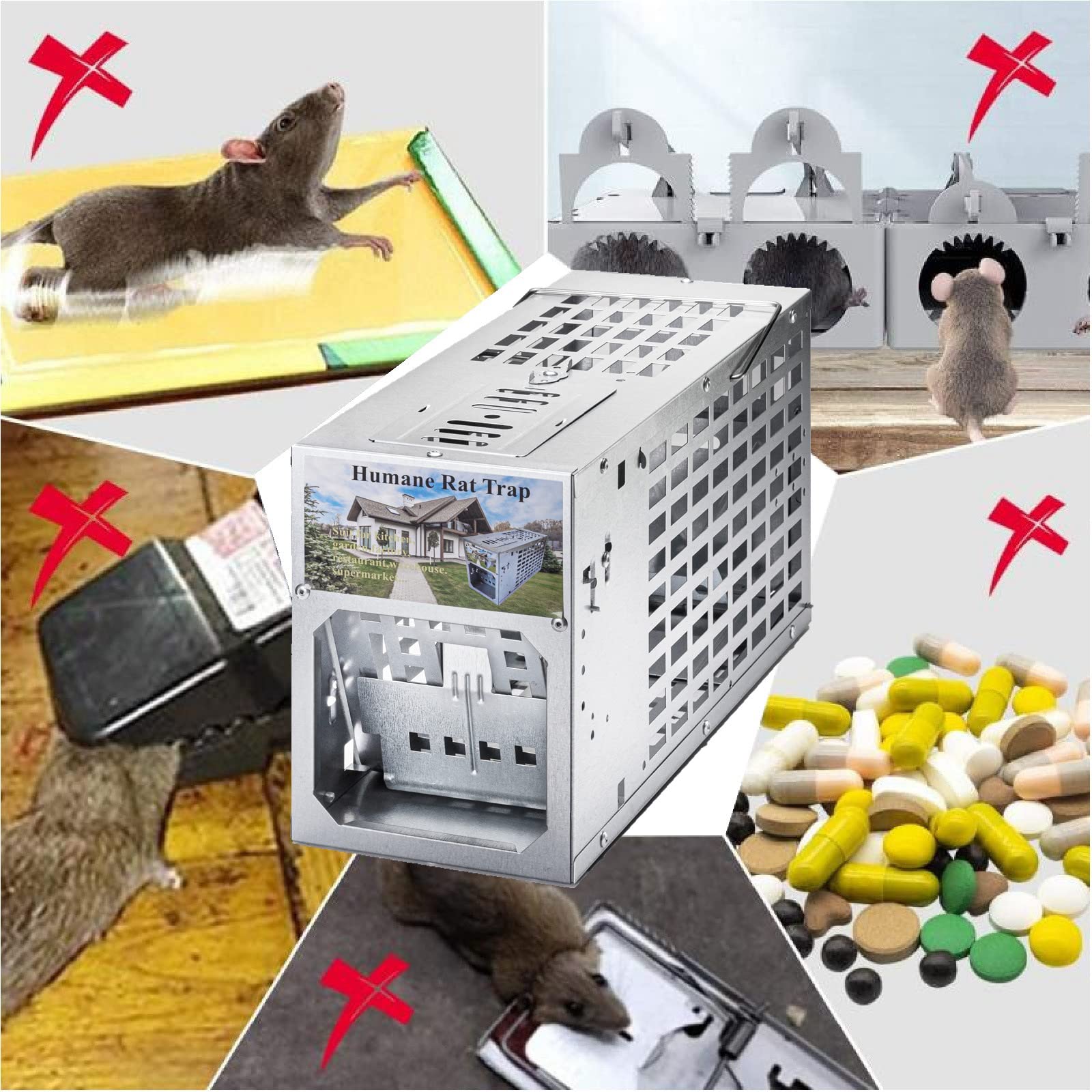 Joozer Humane Rat Trap That Work Live Mouse Trap Indoor Catch and Release Animal Cage Multi Large Bait Outdoor Reusable Chipmunk Mice Voles Rodent(1 Door)