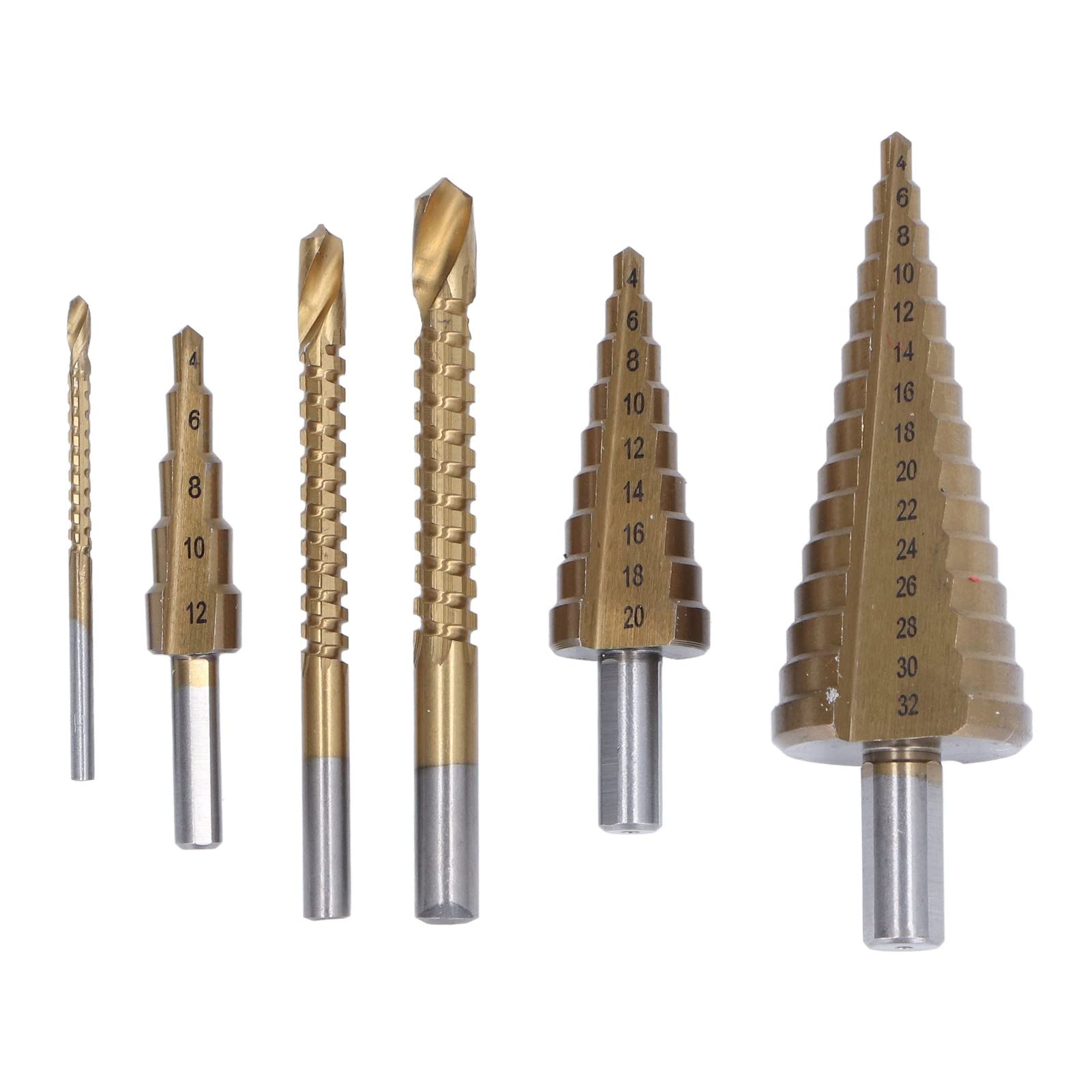 6Pcs HSS Coated Straight Flute Step Drill Bit Wear Resistance Double Cutting Blades Drill Set for DIY