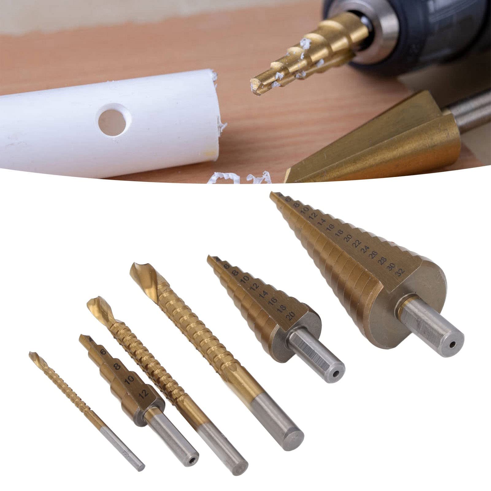 6Pcs HSS Coated Straight Flute Step Drill Bit Wear Resistance Double Cutting Blades Drill Set for DIY