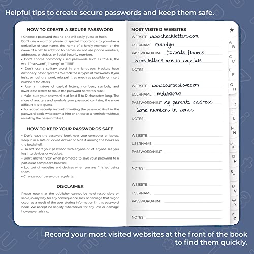 Clever Fox Password Book 2nd Edition – Hardcover Password Keeper with Alphabetical Tabs – Internet Address Notebook & Login Details Organizer Journal – 4.1x7.6” (Smoke Blue)