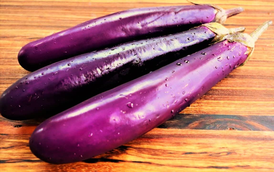 TomorrowSeeds - Chinese Eggplant Seeds - 200+ Count Packet - for 2024 Purple Shine Long Asian Aubergine Ping Tung Japanese Eggplants Brinjal