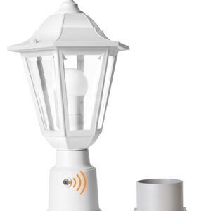 FUDESY Dusk to Dawn Outdoor Post Light, White Modern Exterior Post Lantern with Pier Mount Base, Plastic Waterproof Lamp Light Fixture for Garden Yard Patio Pathway, LED Bulb Included