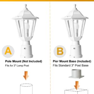 FUDESY Dusk to Dawn Outdoor Post Light, White Modern Exterior Post Lantern with Pier Mount Base, Plastic Waterproof Lamp Light Fixture for Garden Yard Patio Pathway, LED Bulb Included