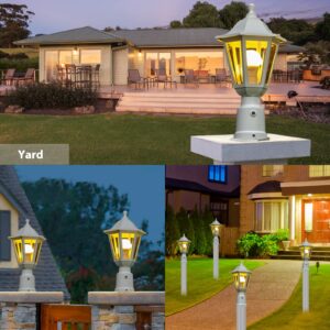 FUDESY Dusk to Dawn Outdoor Post Light, White Modern Exterior Post Lantern with Pier Mount Base, Plastic Waterproof Lamp Light Fixture for Garden Yard Patio Pathway, LED Bulb Included