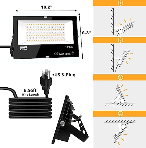 ILC LED Flood Light 80W, 8000LM, Outdoor RGB Color Changing, Smart Floodlights RGBW 2700K Warm White & 16 Million Colors, 20 Modes, Grouping, Timing, IP66 Waterproof (2 Pack)