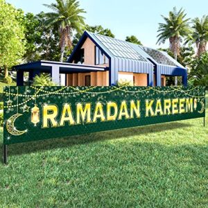 katchon, ramadan kareem banner for ramadan decorations - xtra large 120x20 inch | ramadan mubarak banner for ramadan decorations outdoor | green and gold ramadan yard sign, eid decorations for home