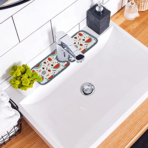 Kitchen Faucet Absorbent Mat 2 Pieces Summer Watermelon Ice Cream Faucet Sink Splash Guard Bathroom Counter and RV,Faucet Counter Sink Water Stains Preventer