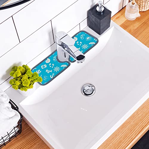 Kitchen Faucet Absorbent Mat 4 Pieces Summer Symbols Blue Faucet Sink Splash Guard Bathroom Counter and RV,Faucet Counter Sink Water Stains Preventer