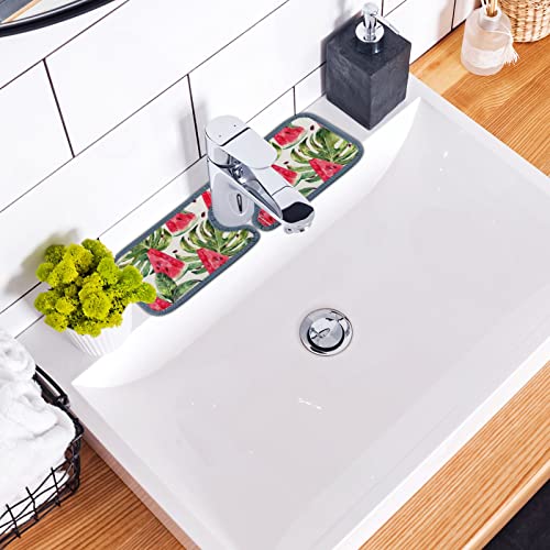 Kitchen Faucet Absorbent Mat 4 Pieces Summer Watercolor Watermelon Slices Faucet Sink Splash Guard Bathroom Counter and RV,Faucet Counter Sink Water Stains Preventer