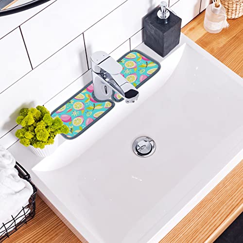 Kitchen Faucet Absorbent Mat 4 Pieces Pink Yellow Lemons Faucet Sink Splash Guard Bathroom Counter and RV,Faucet Counter Sink Water Stains Preventer