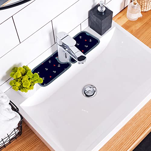 Kitchen Faucet Absorbent Mat 4 Pieces Cute Anchors Sailboat Faucet Sink Splash Guard Bathroom Counter and RV,Faucet Counter Sink Water Stains Preventer