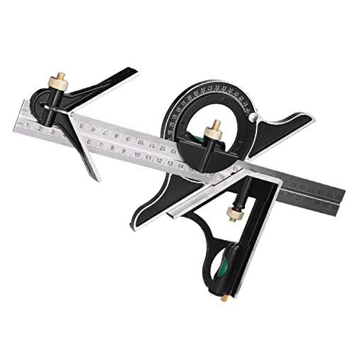 LAJS Stainless Steel T Square Ruler, Adjustable Sliding Combination Square Ruler & Protractor Level Measure Measuring Tool, Combination Square Set, Combo Square Ruler for Woodworking