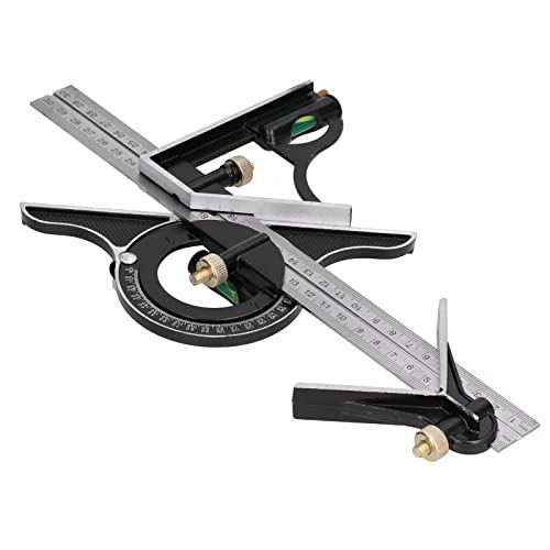 LAJS Stainless Steel T Square Ruler, Adjustable Sliding Combination Square Ruler & Protractor Level Measure Measuring Tool, Combination Square Set, Combo Square Ruler for Woodworking