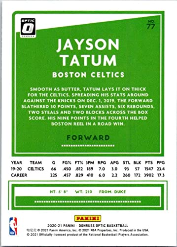 2020-21 Donruss Optic #77 Jayson Tatum Boston Celtics Official NBA Basketball Trading Card in Raw (NM or Better) Condition