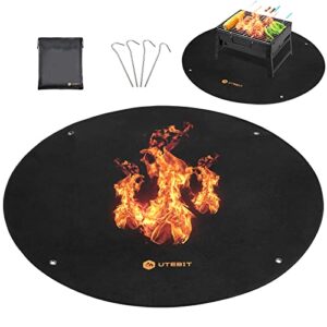 utebit 42" round fire pit mat, fireproof mat for under fire pit, grill mat patio protect mat for grass outdoor wood burning fire pit, bbq smoker, portable reusable and waterproof